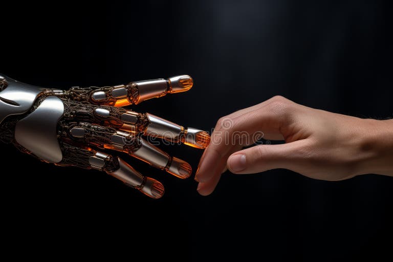 Tactile Hand Robot Human Touch. Generate Ai Stock Photo - Image of ...
