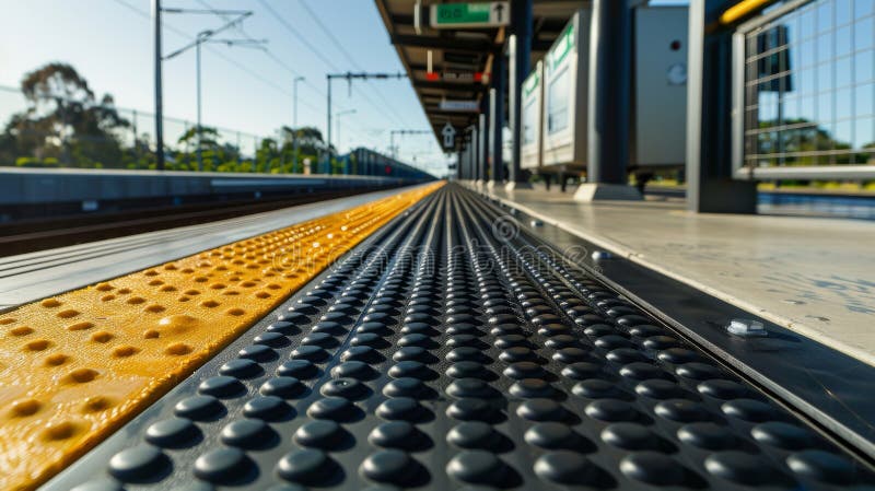 Tactile Paving at Train Station Platform, Tracks and Signals Visible ...