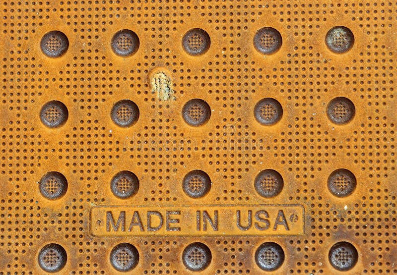 Yellow Metal Tactile Warning Plate on Sidewalk `Made in USA` Stock ...