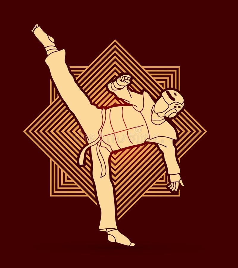 Taekwondo High Kick Action with Guard Equipment Stock Vector ...