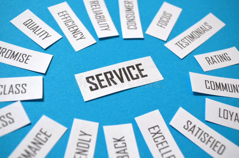 Close-up of SERVICE Paper Tag Cloud on Blue Background Stock Image ...