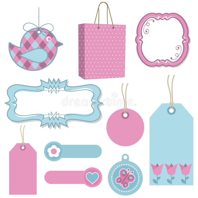 Tag cor-de-rosa e azuis ilustração do vetor. Ilustração de papelaria ...