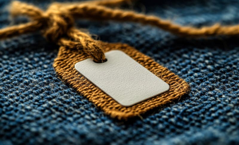 A Tag is Hanging from a Piece of Blue Fabric Stock Photo - Image of ...