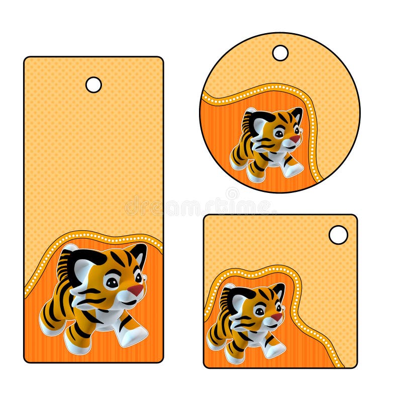 Tag or Label Collection with a Cute Young Tiger Stock Illustration ...