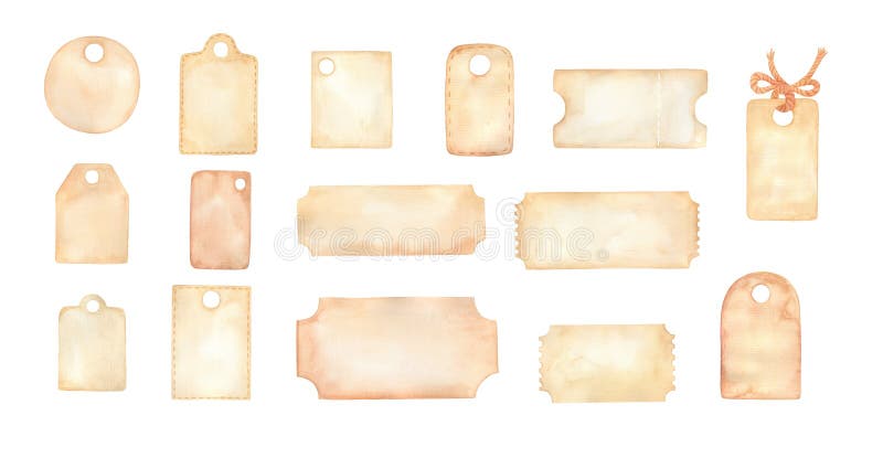Tag Label Hand Drawn Watercolor Illustrations Set Stock Image ...