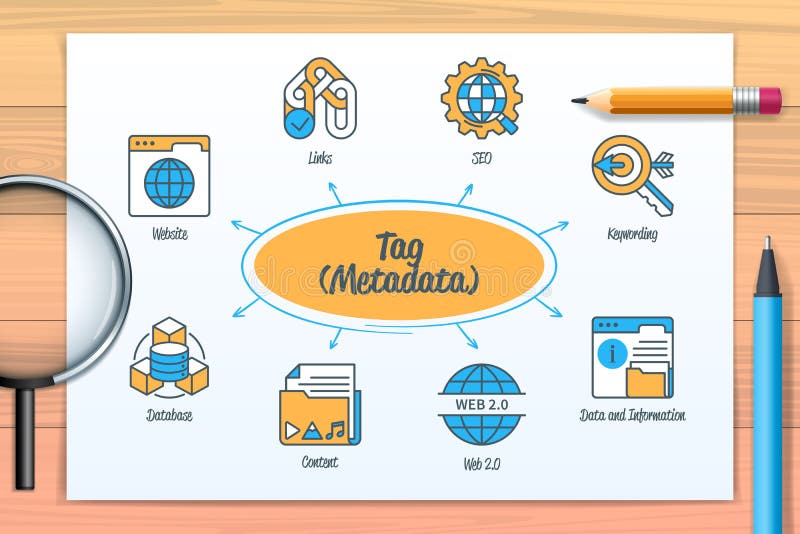 Tag Metadata Chart with Icons and Keywords Stock Vector - Illustration ...