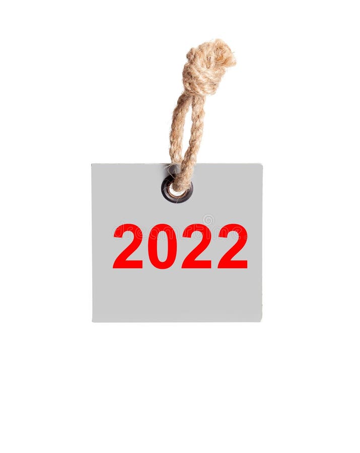 2022 Tag on Thick Rope on White Background Stock Photo - Image of gray ...