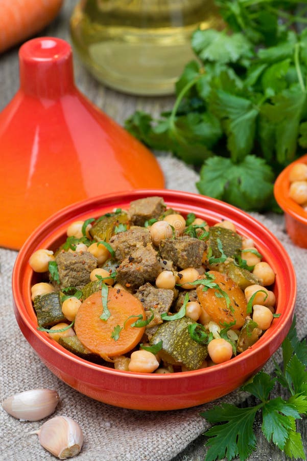 Tagine with Beef, Chickpeas, Vegetables and Herbs, Vertical Stock Image ...
