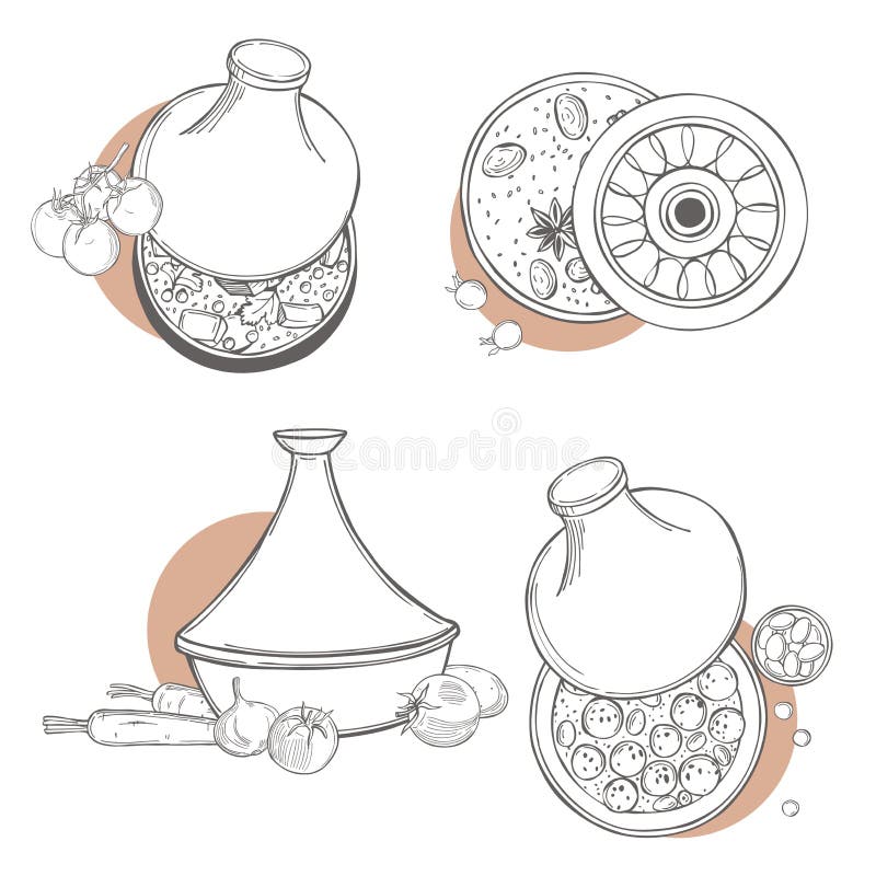 Tagine Set. Sketch Illustration Stock Vector - Illustration of dinner ...