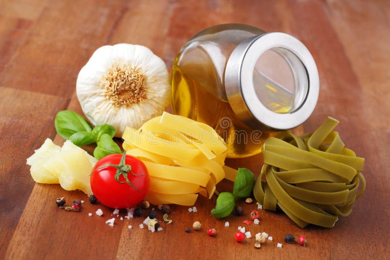 Tagliatelle and Ingredients Stock Image - Image of tomato, salt: 31278527