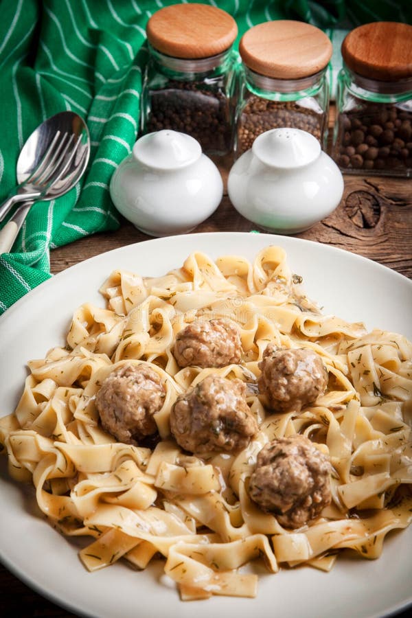 Tagliatelle Pasta with Beef Meatballs. Stock Photo - Image of tasty ...