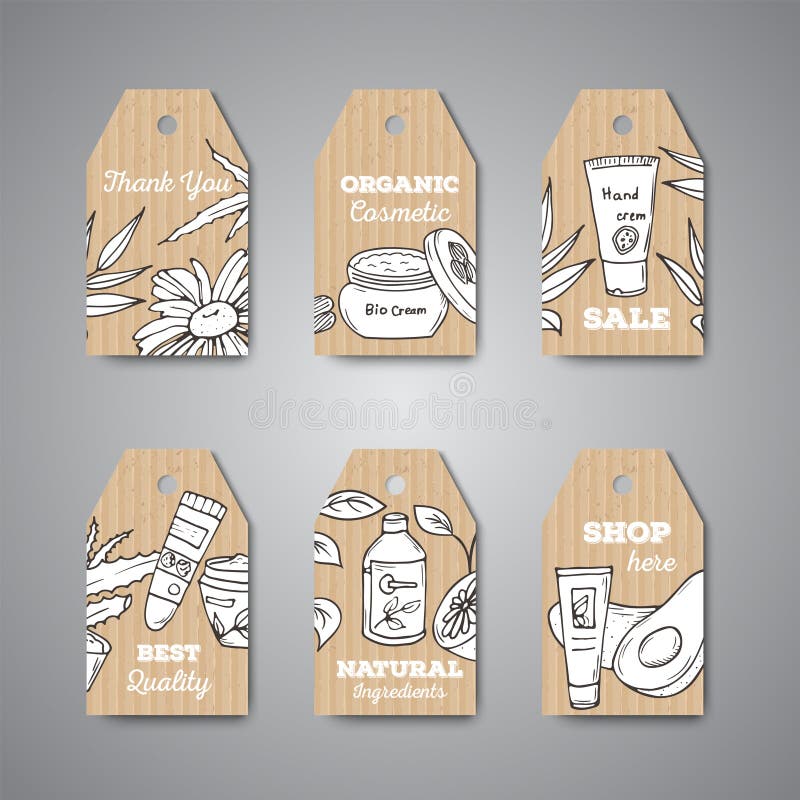 Tags with Cosmetic Bottles. Stock Vector - Illustration of design ...
