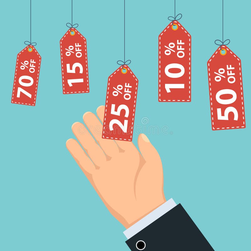 Set of Labels on Ropes with Percent Discounts Stock Illustration ...