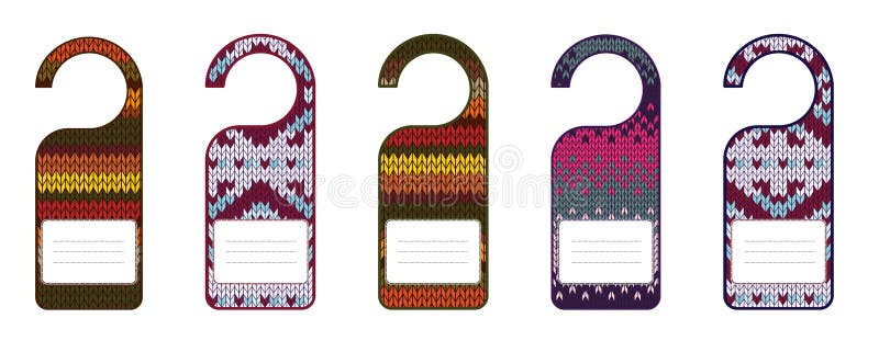 Tags for Doors with Knitted Ornaments. Vector. Stock Vector ...