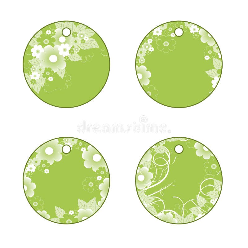 3 round tags with flowers stock illustration. Illustration of flower ...