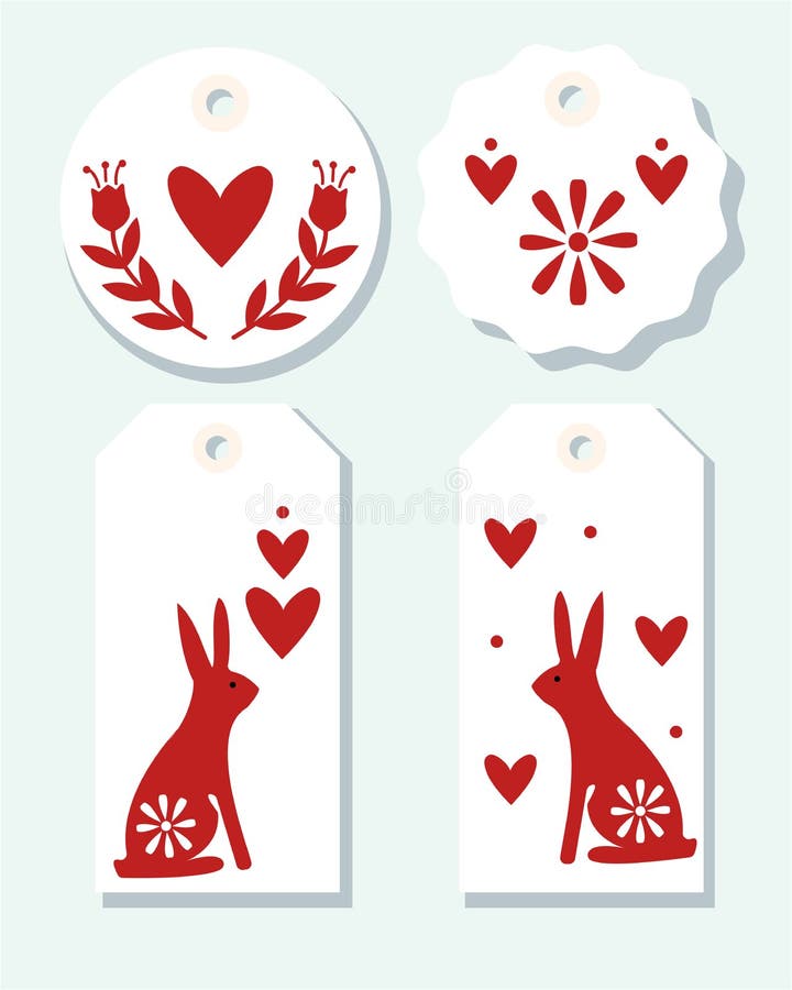 Tags with Rabbits and Hearts for Presents and Gifts Stock Vector ...