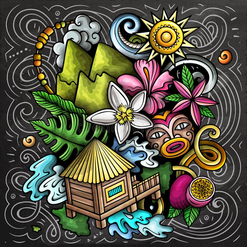 Tahiti Funny Cartoon Doodle Illustration Stock Illustration ...