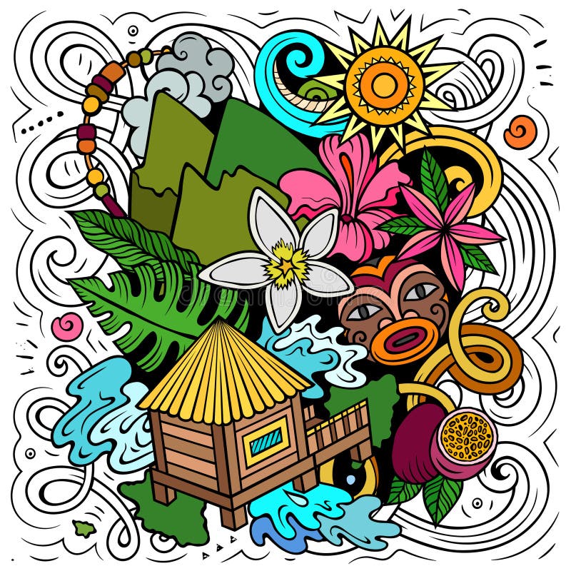 Tahiti Funny Cartoon Doodle Illustration Stock Image - Image of culture ...