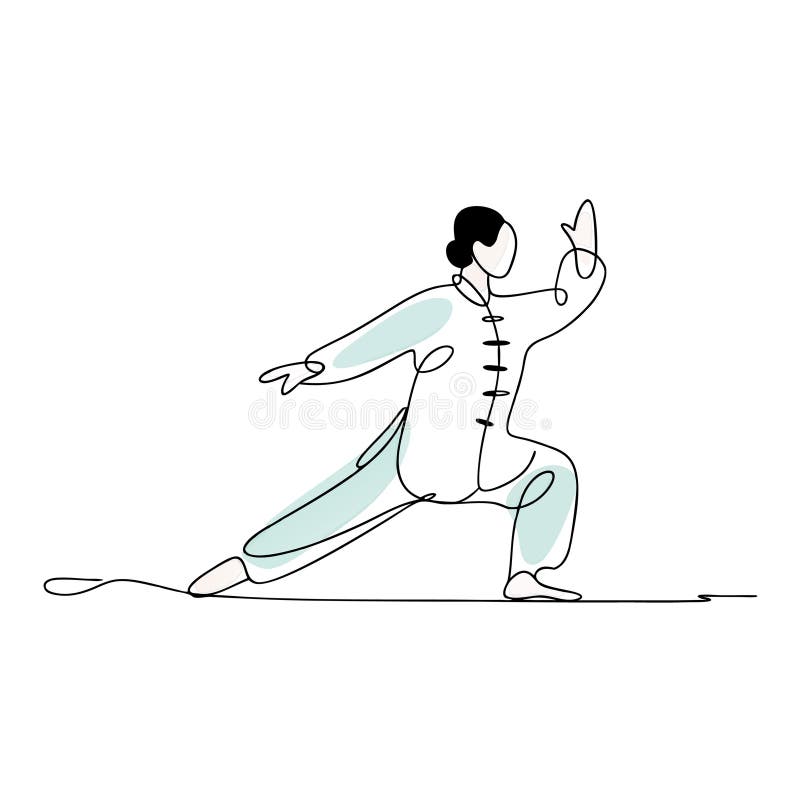 Tai Chi Pose Continuous Line Art Modern Vector Illustration for ...