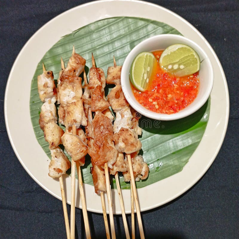 Taichan Chicken Satay with Spicy Chilli Sauce. Stock Image - Image of ...