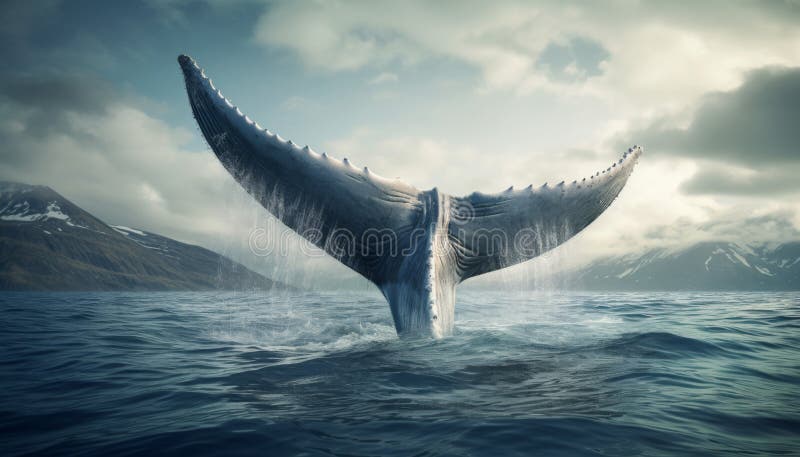 Tail of a Diving Great White Whale in the Ocean. Stock Photo - Image of ...