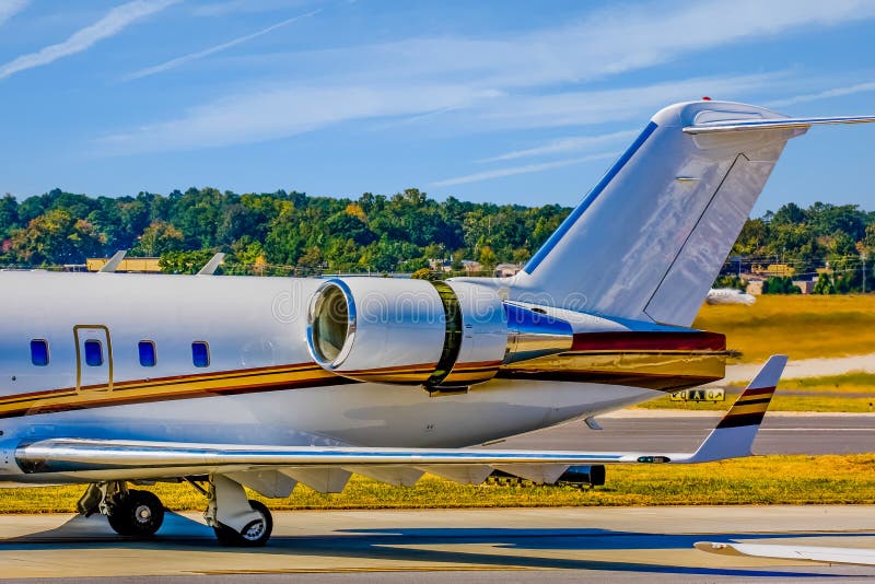 Private Jet Engine and Tail Stock Photo - Image of tourism, terminal ...