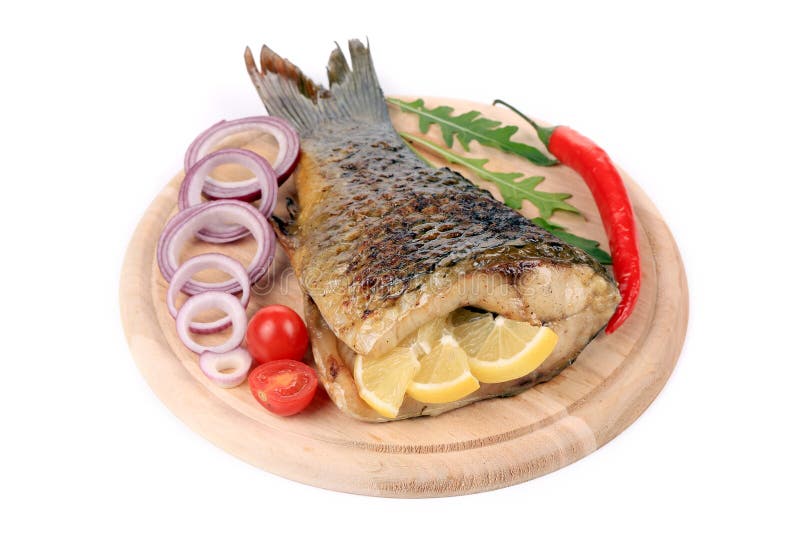 The Tail of Fried Fish on a Wooden Plate Stock Image - Image of color ...