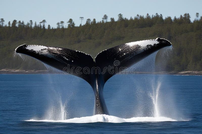Tail of a Humpback Whale with Running Water in the Ocean Stock Photo ...