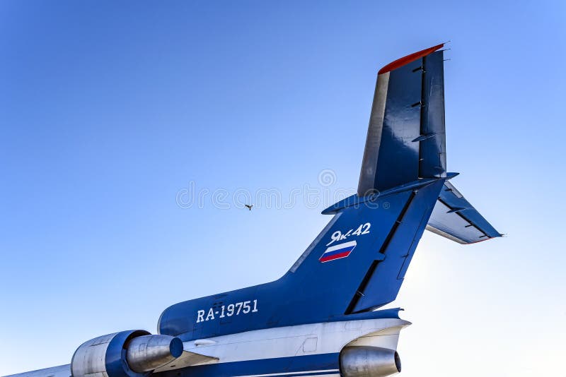 Tail of a Short-range Three-engine Passenger Aircraft Yak-42 NATO ...