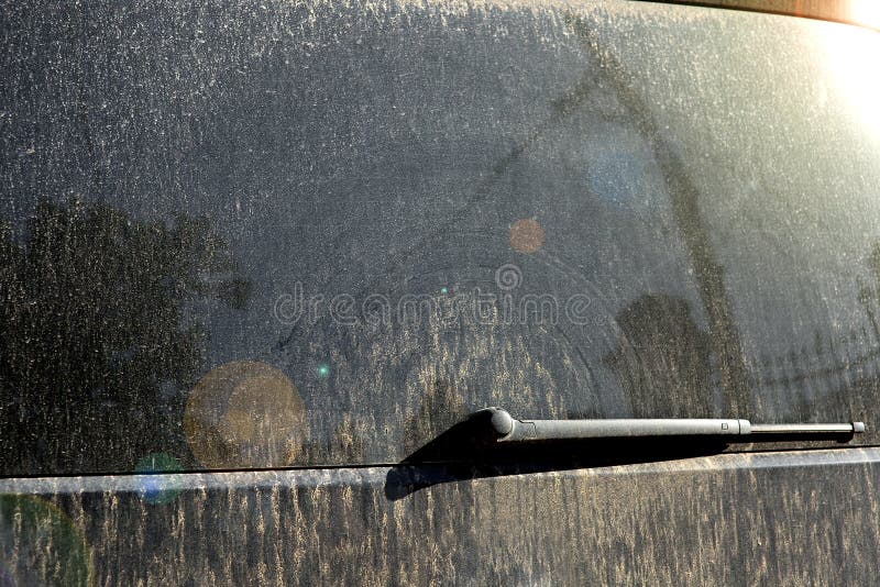 Tailgate Minibus Back Windo with a Wiper of in Mud. Stock Image - Image ...