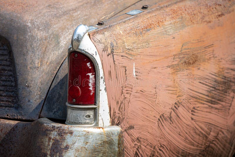 Taillight and Fender of an Old Rusty and Scratched Classic Car Stock ...