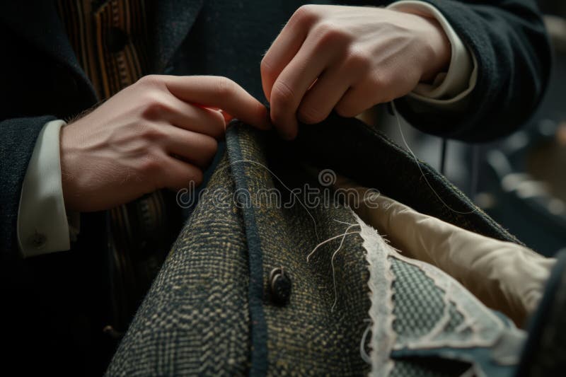 Tailor Attaching a Lining To a Coat with the Inside Turned Out Stock ...