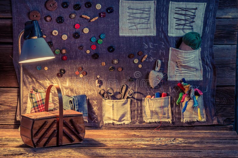 Tailor Cloth Made of Threads and Buttons in Sewing Workshop Stock Image ...