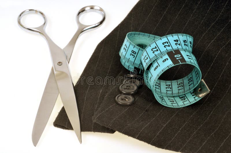 Scissors and Seamstress Meter on a Jacket Stock Image - Image of jacket ...