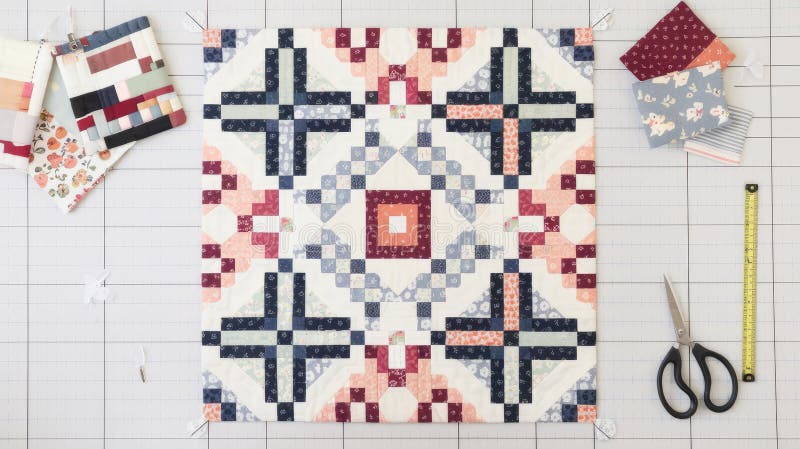 Tailor Creating Patchwork Quilt with Geometric Pattern on Cutting Mat ...