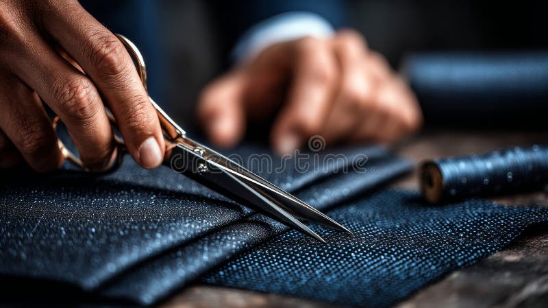 Tailor Cutting Fabric with Scissors for a Bespoke Suit Stock ...