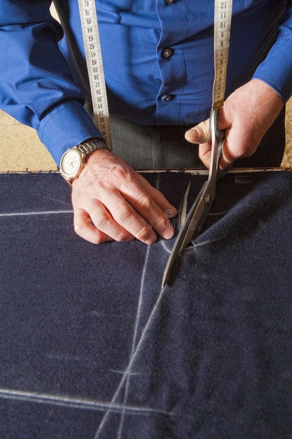 Tailor Cutting Fabric with Scissors. Stock Image - Image of work ...