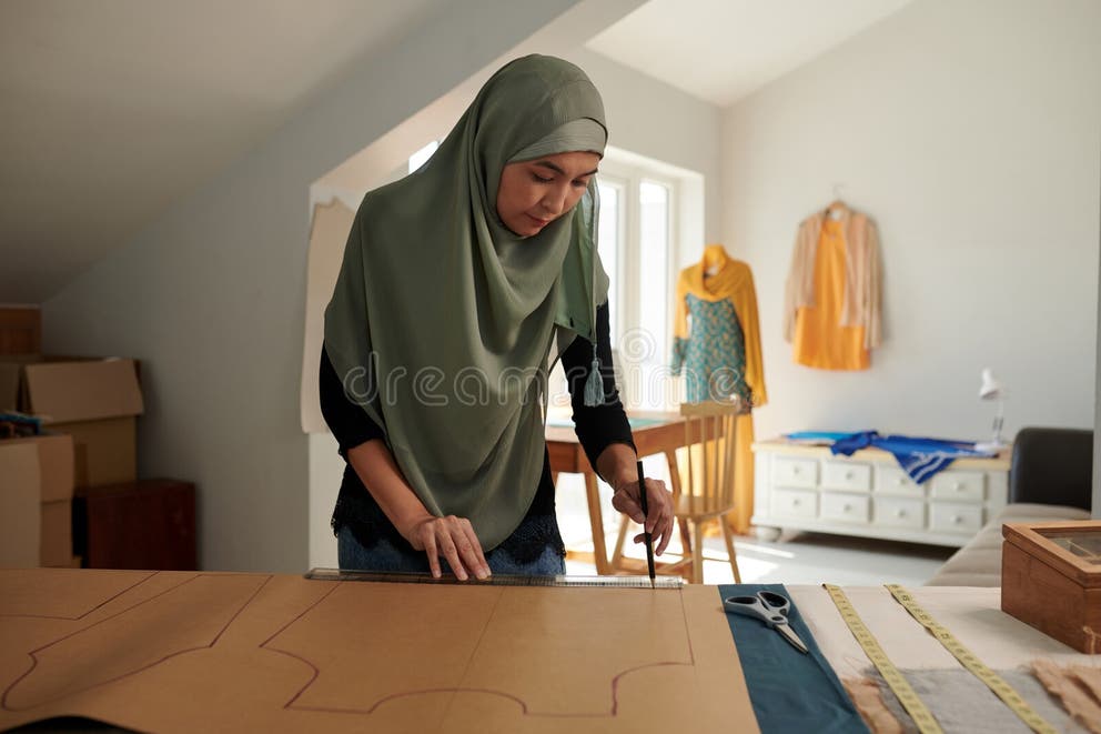 Tailor Drawing Sewing Pattern Stock Image - Image of cutting ...