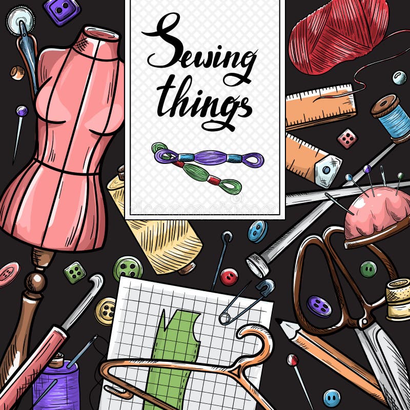 Tailor Or Dressmaker Work And Fashion Designer Atelier Sketch Items