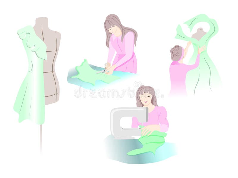 Tailor Holding Thread with Needle, Smiling. Fabric Cutting, Pattern ...