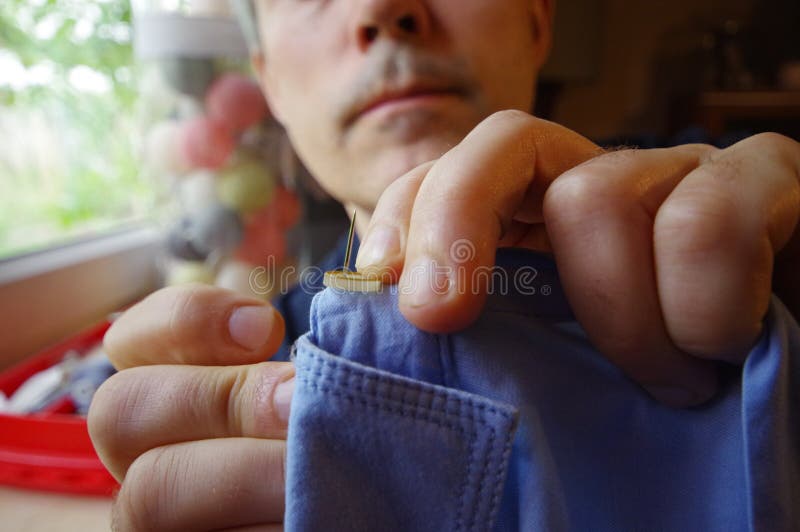 Tailor Man with Needle and Thread in the Hands Stock Image - Image of ...