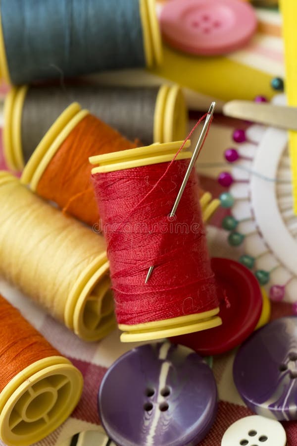 Tailor Materials; Colored Spool Rope and Buttons Stock Image - Image of ...