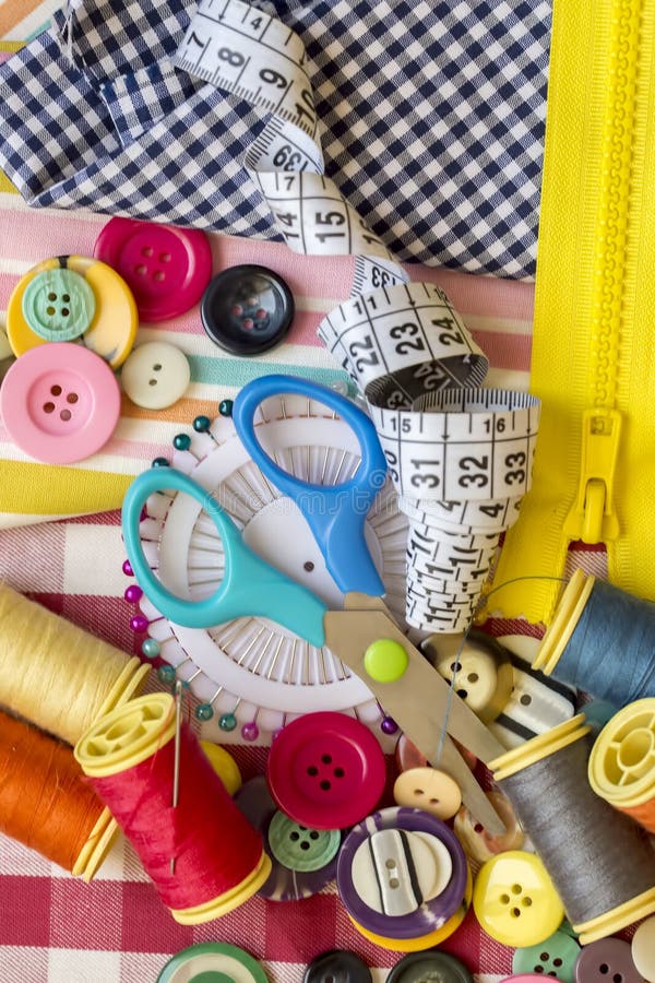 Tailor Materials; Colored Spool Rope and Buttons Stock Photo - Image of ...