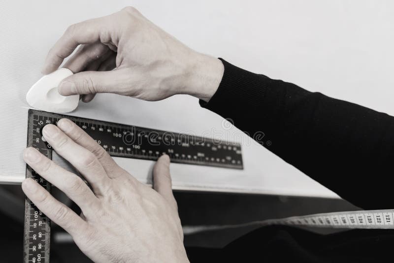 Tailor with a Ruler and Chalk Stock Photo - Image of male, craftsman ...