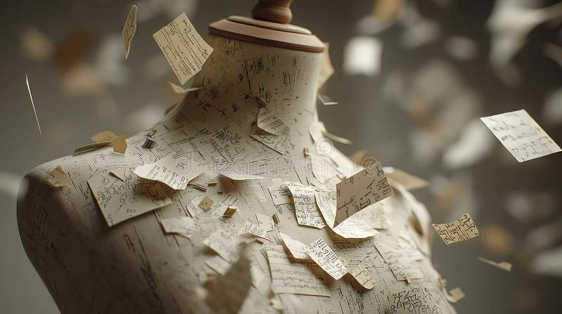 Tailor S Mannequin Covered in Flying Handwritten Notes and Patterns ...