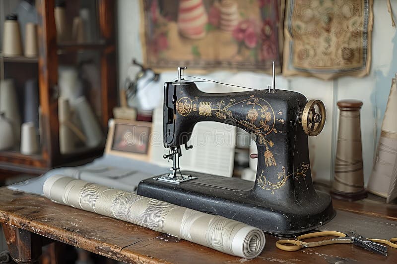 Tailor S Retro Workshop with an Old Sewing Machine. Stock Image - Image ...