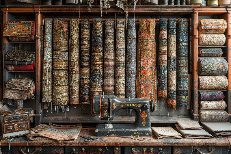 Tailor S Retro Workshop with an Old Sewing Machine. Stock Image - Image ...