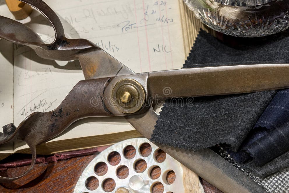 Tailor`s Scissors and Suit Swatches Stock Image - Image of classic ...