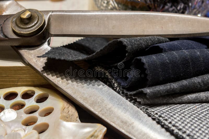 Tailor`s Scissors and Suit Swatches Stock Image - Image of scissors ...