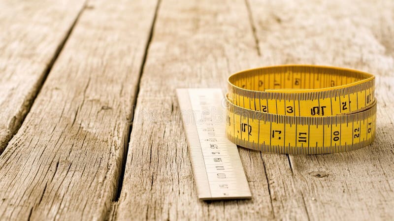Tailor S Tools on Rustic Wood; Measuring Tape, Ruler, Background Stock ...